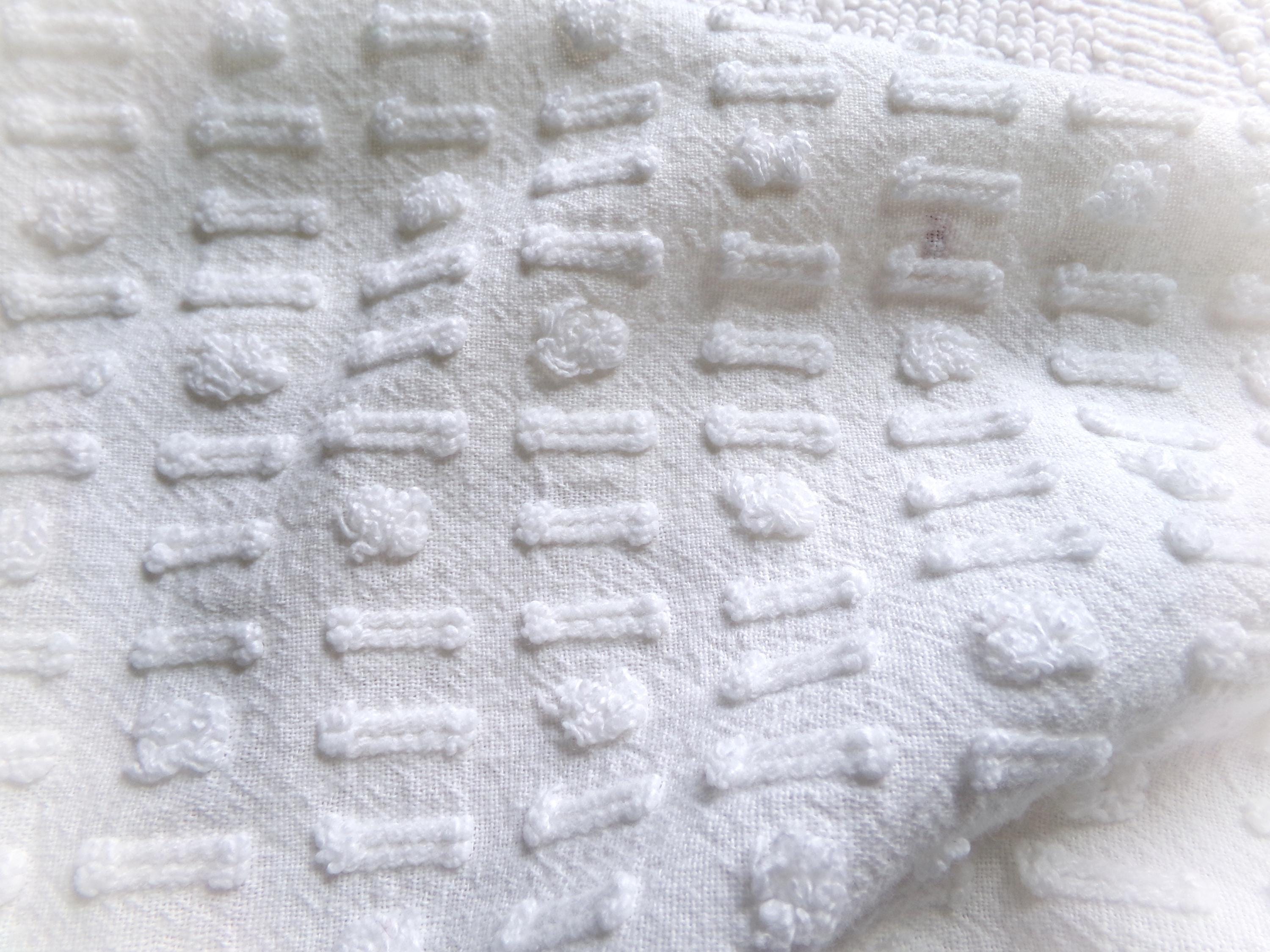 vintage white chenille fabric: dainty dot dash design, 18" x 24" piece ...